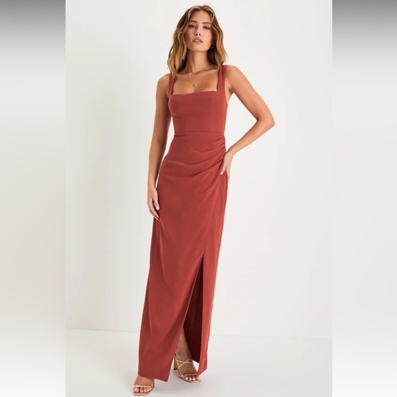 Lulus | Dresses | Glamorous Disposition Rust Ruched Maxi Dress | Poshmark